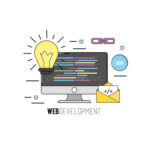 Computer With Code Programing Software Data Stock Vector Illustration