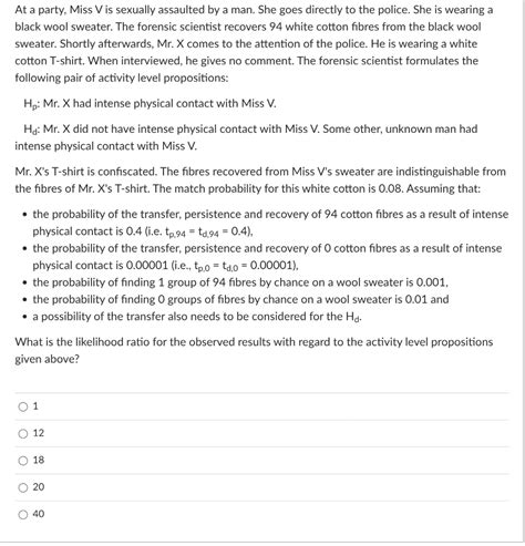 Solved At A Party Miss V Is Sexually Assaulted By A Man Chegg Com