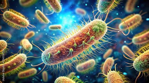 Microscopic View Of E Coli Bacteria In Urinary Tract Infection Showing Flagella And Cellular