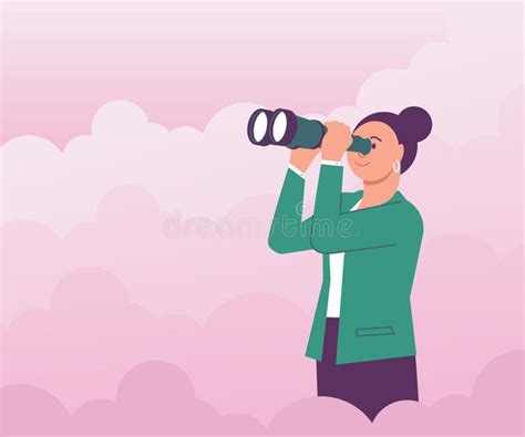 Business Woman Looking Into Future Choosing Direction Stock Vector