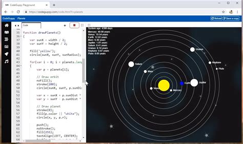 solar system simulation in javascript r p5js