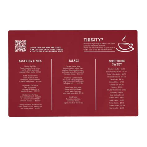 Cafe Menu Red White 6 Sections Qr Code Placemat Zazzle Cafe Menu Red White 6 Sections Qr Code Placemat Zazzle