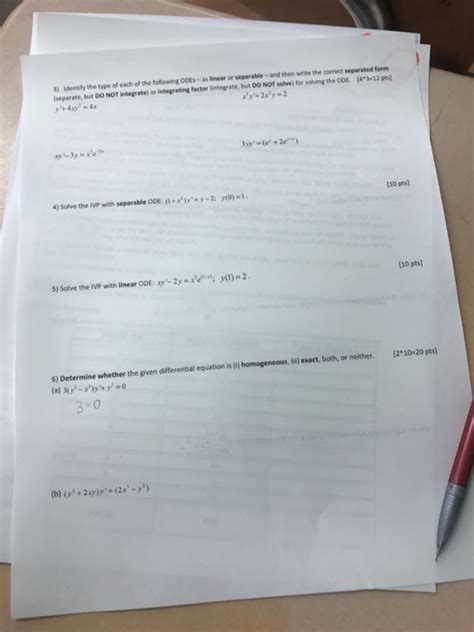 solved identify the type of each of the following odes as