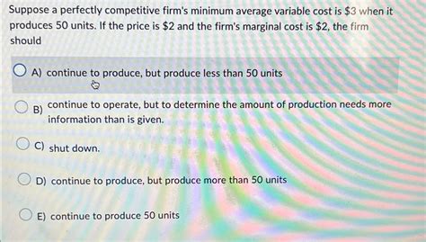 Solved Suppose A Perfectly Competitive Firm S Minimum Chegg