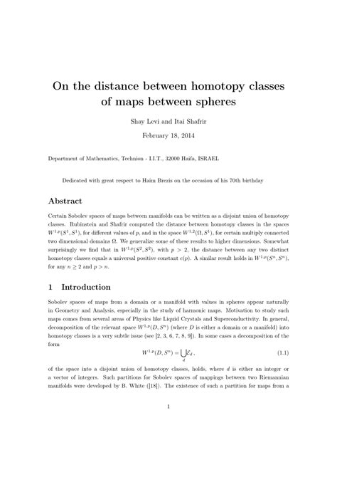 Pdf On The Distance Between Homotopy Classes Of Maps Between Spheres