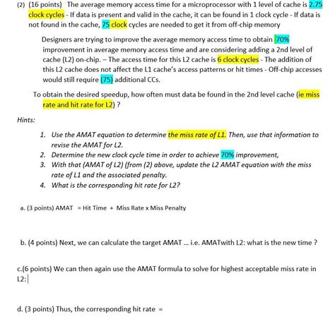 Solved Points The Average Memory Access Time For A Chegg