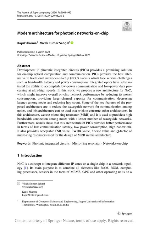 Modern Architecture For Photonic Networks On Chip Request Pdf