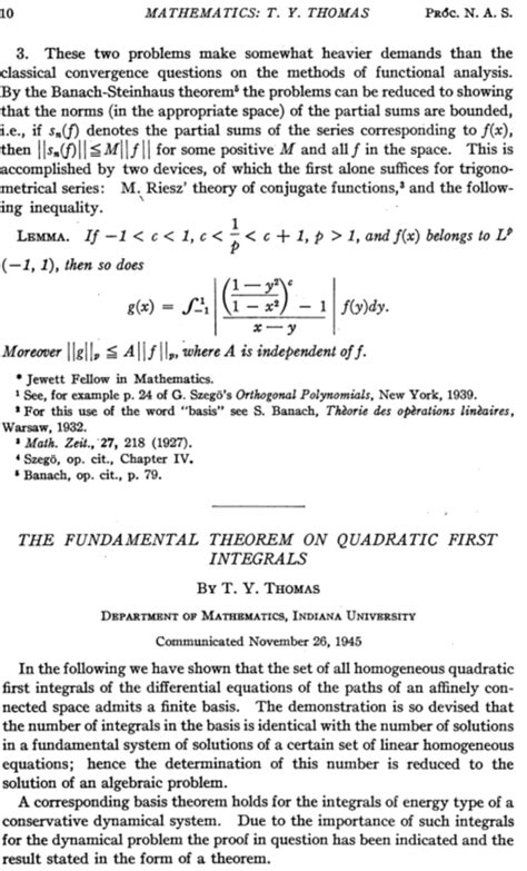 The Fundamental Theorem On Quadratic First Integrals Pnas
