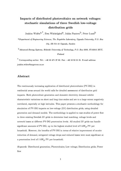Pdf Impacts Of Distributed Photovoltaics On Network Voltages Stochastic Simulations Of Three