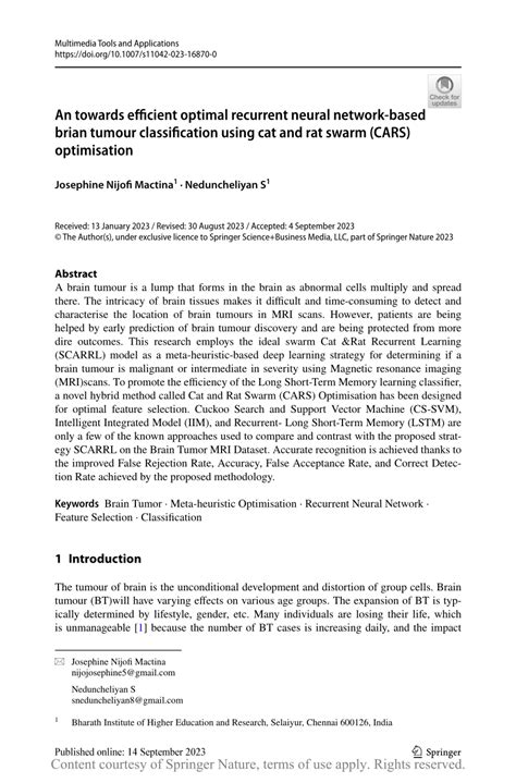 An Towards Efficient Optimal Recurrent Neural Network Based Brian Tumour Classification Using