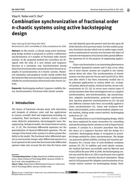 Pdf Combination Synchronization Of Fractional Order N Chaotic Systems Using Active