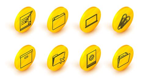 라인 문서 폴더 사용 설명서 삭제 카톤 판지 상자 종이 클립 노트북 빈 노트북 및 펜 아이콘을 설정합니다 벡터 3차원 형태에 대한 스톡 벡터 아트 및 기타 이미지 Istock