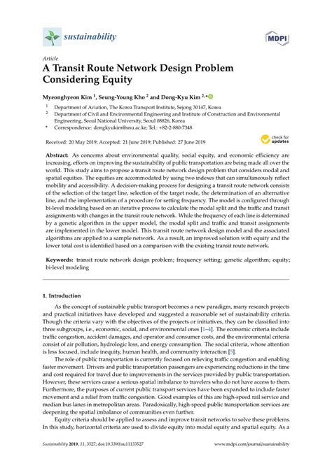 Pdf A Transit Route Network Design Problem Considering Equity