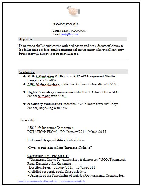 Sample Template Of Excellent Fresher Or Experience Resume With Career