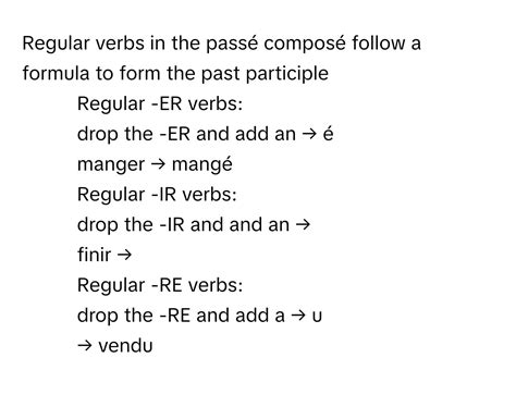 Solved Regular Verbs In The Passé Composé Follow A Formula To Form The