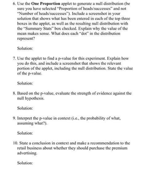 6 Use The One Proportion Applet To Generate A Null