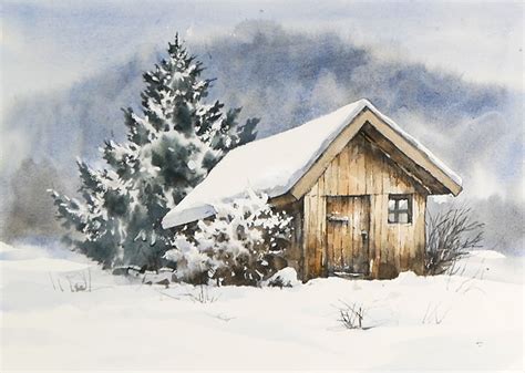 Namil Art 기초 겨울 풍경 수채화 그리기 눈 쌓인 집 칼라 이름 보기 수채화 재료소개 Easy Landscape Watercolor Snowy