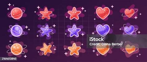 빛나는 우주 스티커 프레임이 있는 Y2k 모양 듣다 별 행성 장식 요소 복고풍 그래픽 디자인 요소 벡터 일러스트 레이 션 0명에 대한 스톡 벡터 아트 및 기타 이미지