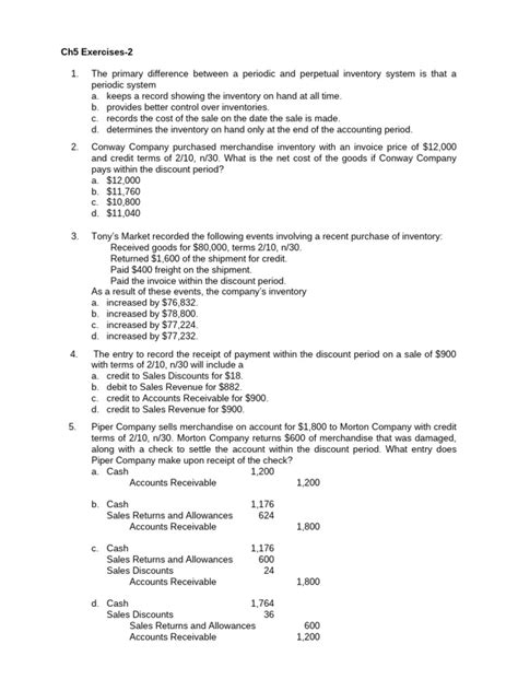 Ch5 Exercises 2 1 Pdf Debits And Credits Cost Of Goods Sold