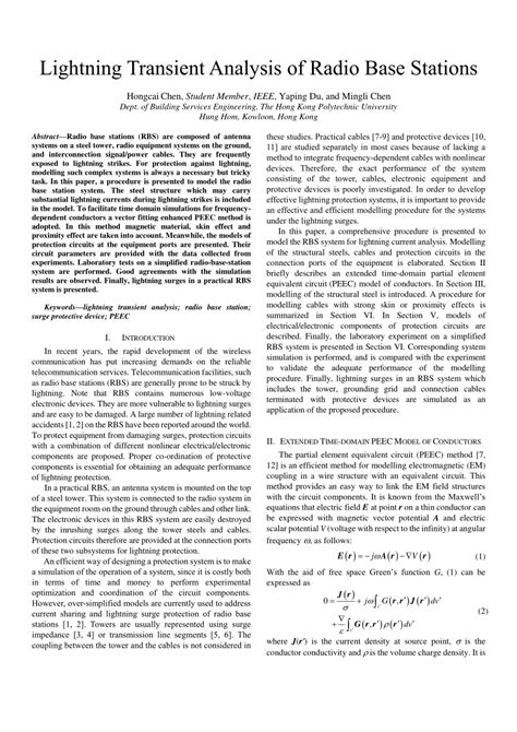 Pdf Lightning Transient Analysis Of Radio Base Stations