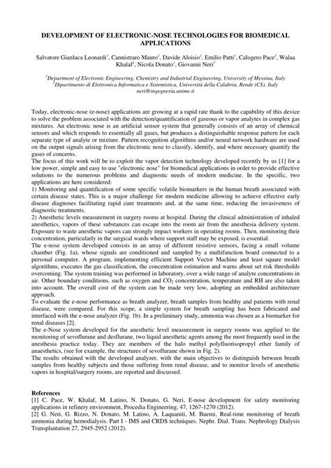 Pdf Development Of Electronic Nose Technologies For Biomedical Applications