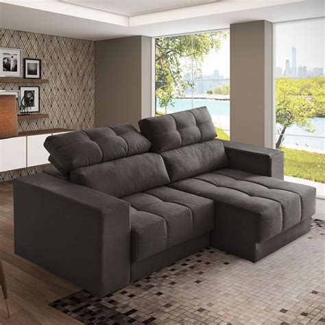 Sofa Retratil Reclinavel 3 Lugar Cinza Veludo 180 Casas Bahia