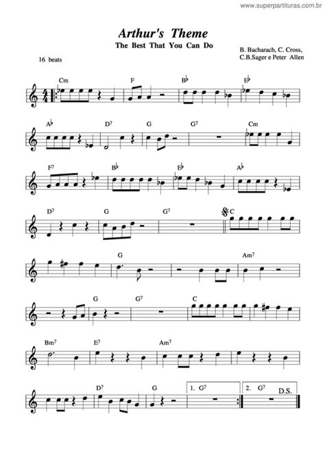 Super Partituras Arthur`s Theme Christopher Cross