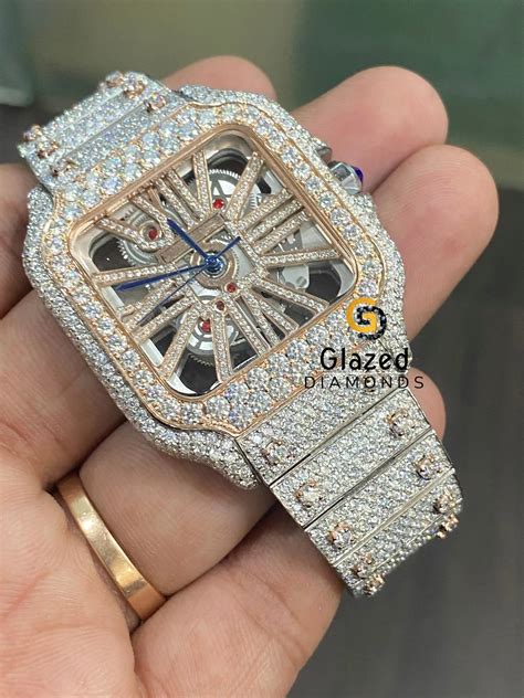 41mm Skeleton Two Tone Fully Iced Luxury Moissanite Watch Glazed Diamonds