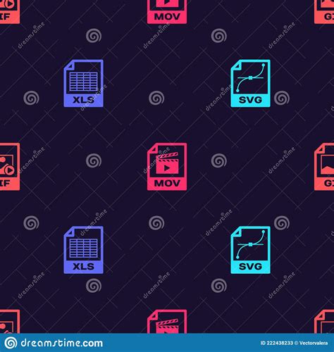 Set SVG File Document XLS MOV And On Seamless Pattern Vector Stock Vector Illustration