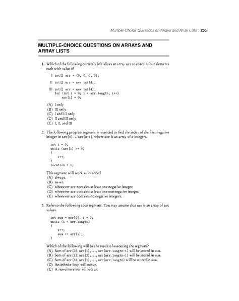 Multiple Choice Questions On Arrays And Array Lists Which Of The Following Correctly