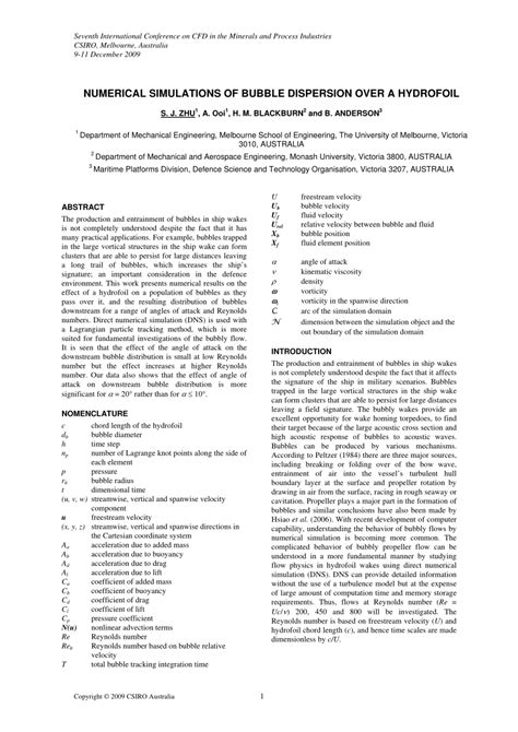 Pdf Numerical Simulations Of Bubble Dispersion Over A Hydrofoil