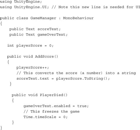 Code Snippets Unity Game Development In Hours Sams Teach Yourself Th Edition Book