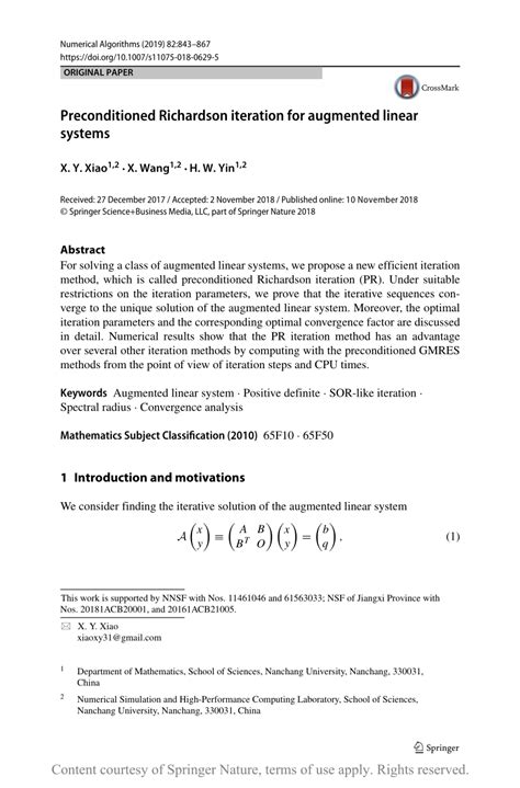 Preconditioned Richardson Iteration For Augmented Linear Systems