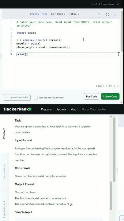 Hackerrank Python Math Polar Coordinates Hackerrankpython Solutions Youtube