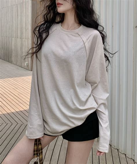 포앤바이앤 박시 긴발 나그랑 티셔츠 라운드넥 래글런 긴소매 와이트 루즈핏 오버핏 롱 단색 무지 면 텐셀 보들보들 얇은 시스루