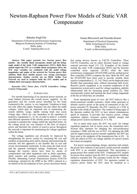 Pdf Newton Raphson Power Flow Models Of Static Var Compensator