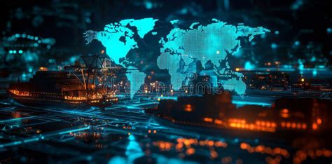 A World Map With Detailed Visual Representations Of Logistics Networks And Cargo Ships Helps