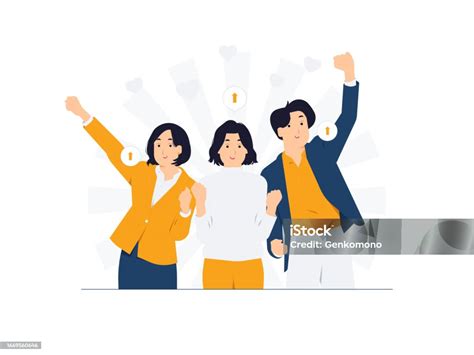 성공 우정 팀워크 몸짓 팔 들기 긍정 표현 협력 승자 축하 행복한 사업가들은 성공적인 프로젝트 컨셉 일러스트레이션을 축하합니다