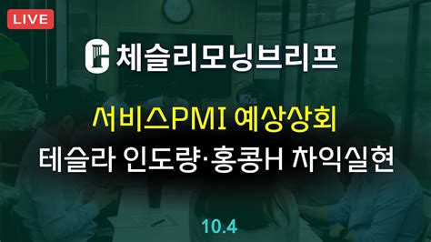체슬리모닝브리프 테슬라 인도량 서비스pmi 예상상회 항셍지수 하락마감 241004 Youtube