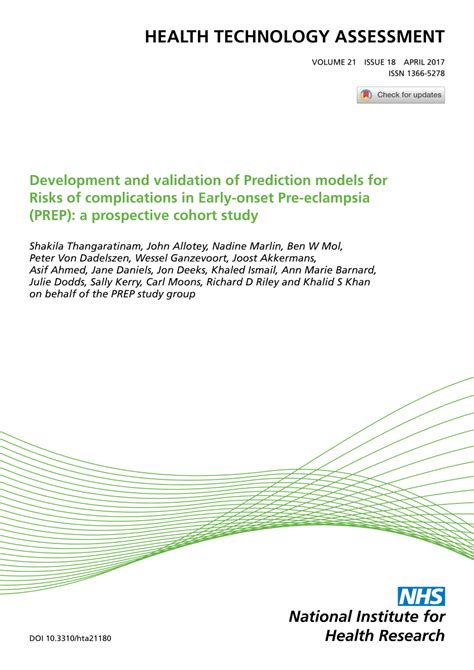 Pdf Development And Validation Of Prediction Models For Risks Of