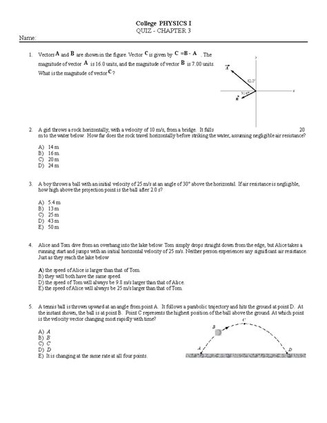 Physics Practice Q Chap 3 College Physics I Quiz Chapter 3 Name 1 Vectors A And B Are