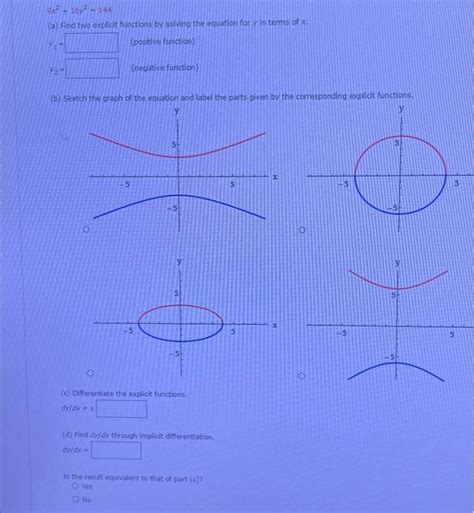 Solved 9x² 16y² 144 A Find Two Explicit Functions By