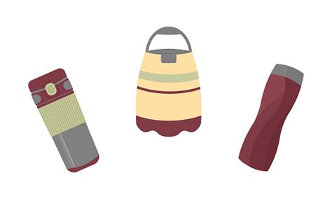 벡터 열 머그 세트입니다 커피 컵의 평면 그림입니다 물 음료를 위한 여행용 재사용 가능한 병 및 텀블러 0명에 대한 스톡 벡터 아트 및 기타 이미지 Istock