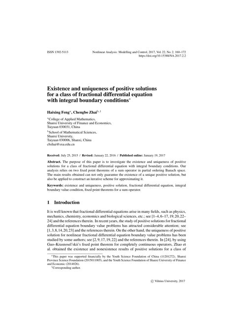 Pdf Existence And Uniqueness Of Positive Solutions For A Class Of