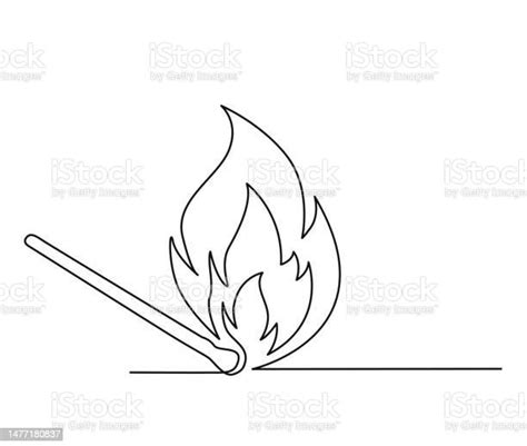 불타는 성냥의 연속 한 선 그리기 간단한 굽기 성냥 스틱 라인 아트 벡터 삽화 편집 가능한 획 성냥개비에 대한 스톡 벡터 아트