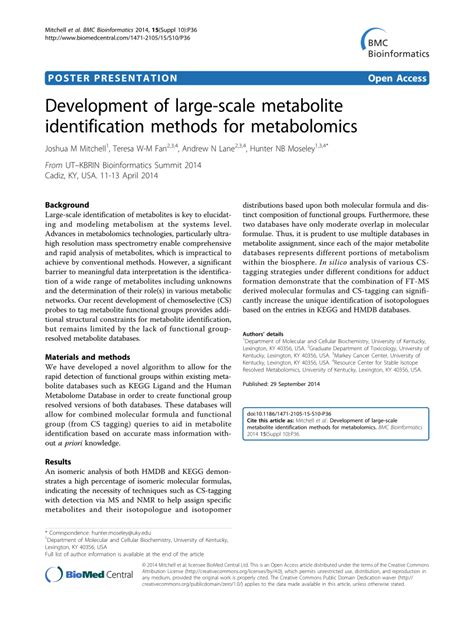 PDF Development Of Large Scale Metabolite Identification Methods For Metabolomics