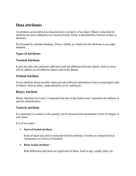 Data Attributes Object Is Described By Attributes Set And Is Referred
