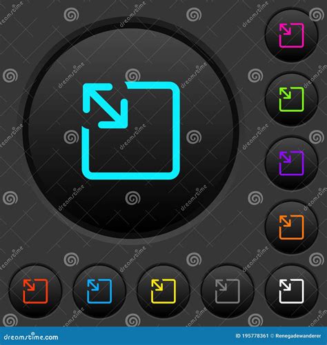 Resize Object Dark Push Buttons With Color Icons Stock Vector