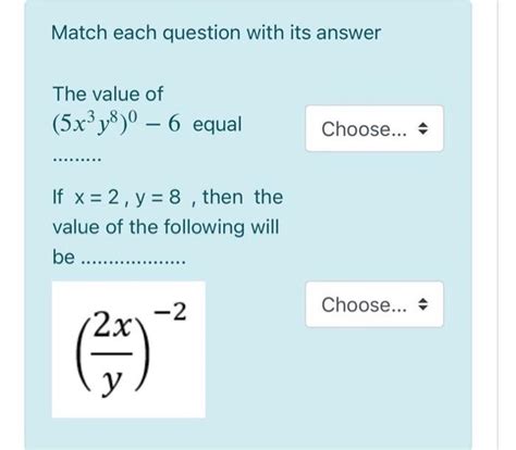 Solved Match Each Question With Its Answer The Value Of Chegg Com