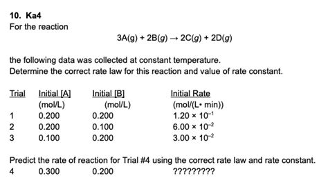 Solved Predict The Rate Of The Reaction For Trial 4 Using